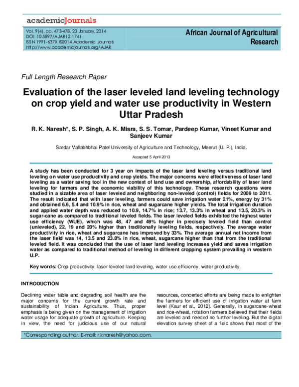 (PDF) Evaluation of the laser leveled land leveling technology on crop ...
