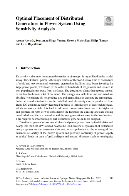 Pdf Optimal Placement Of Distributed Generators In Power System Using Sensitivity Analysis 