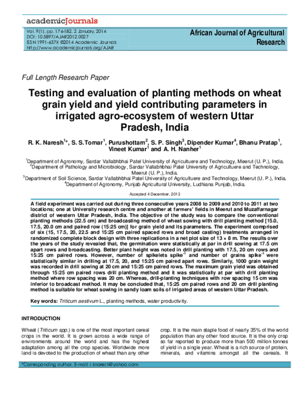 (PDF) Testing and evaluation of planting methods on wheat grain yield ...