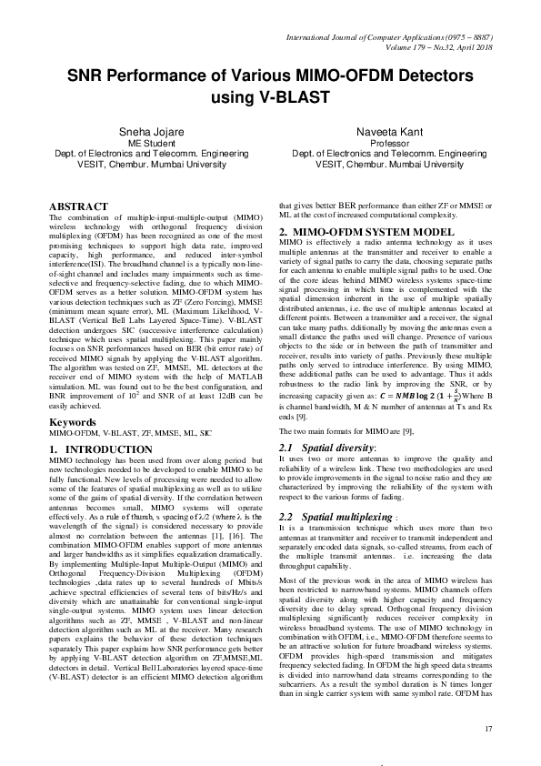 (PDF) SNR Performance of Various MIMO-OFDM Detectors using V-BLAST