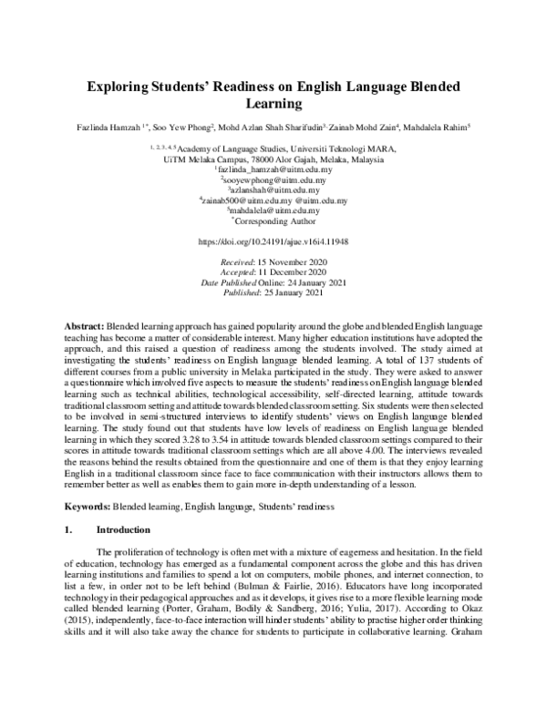 (PDF) Students' Readiness for Blended English Learning