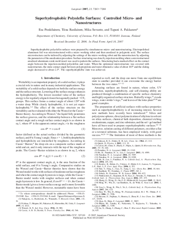 (PDF) Superhydrophobic Polyolefin Surfaces: Controlled Micro- and Nanostructures