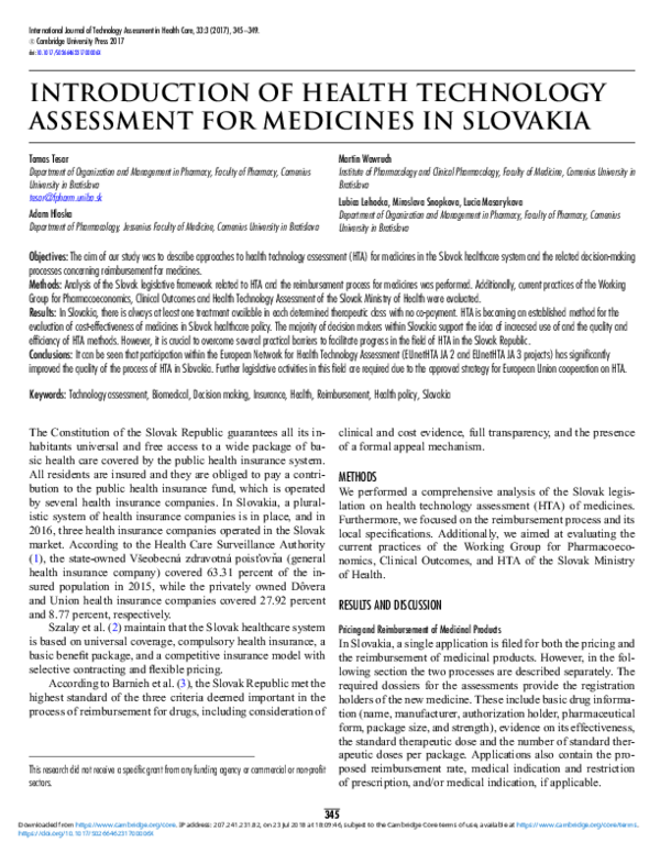 (PDF) Introduction of Health Technology Assessment for Medicines in ...