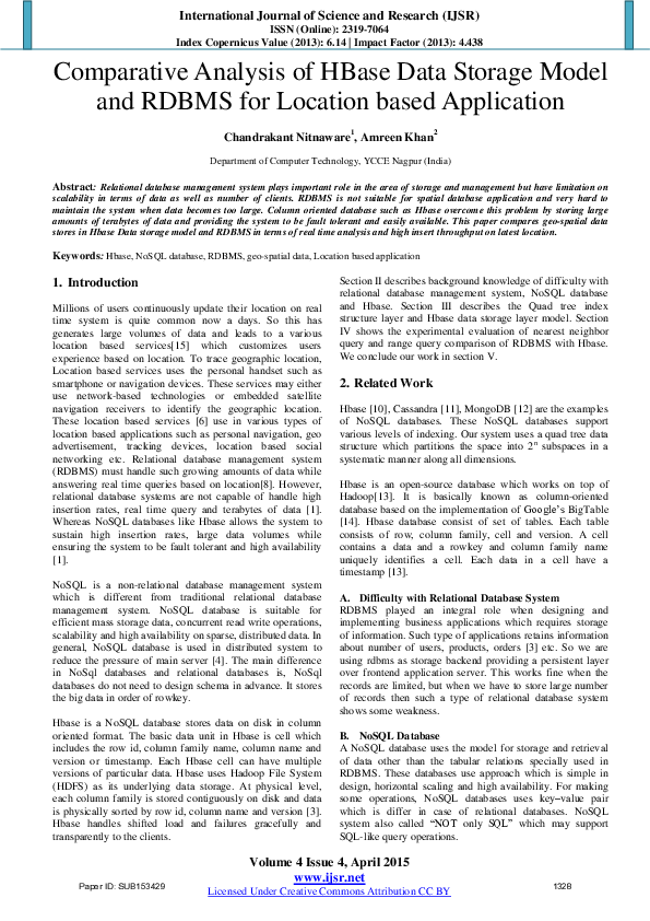 (PDF) Comparative Analysis of HBase Data Storage Model and RDBMS for Location based Application