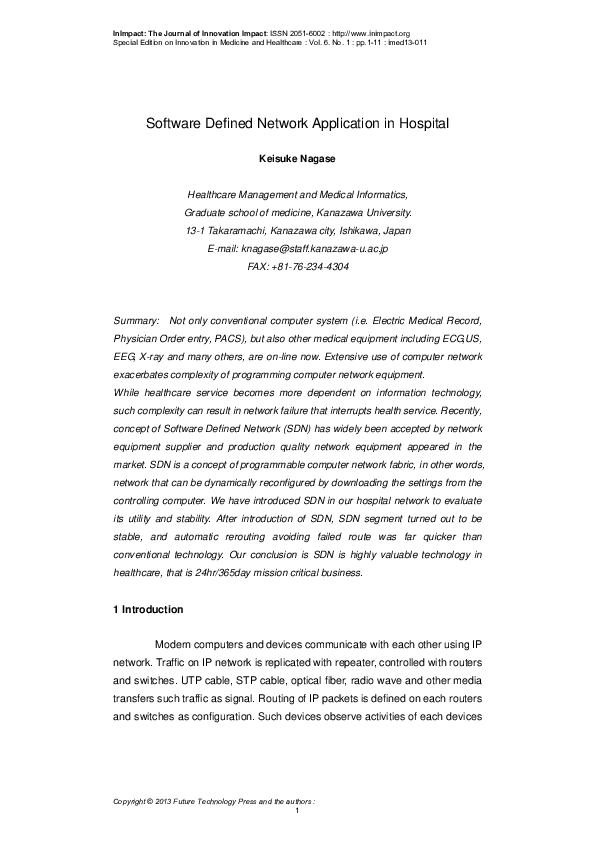 (PDF) Software Defined Network Application in Hospital