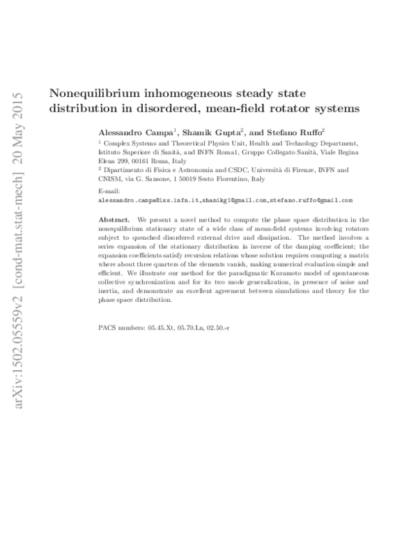 (PDF) Nonequilibrium inhomogeneous steady state distribution in disordered, mean-field rotator ...