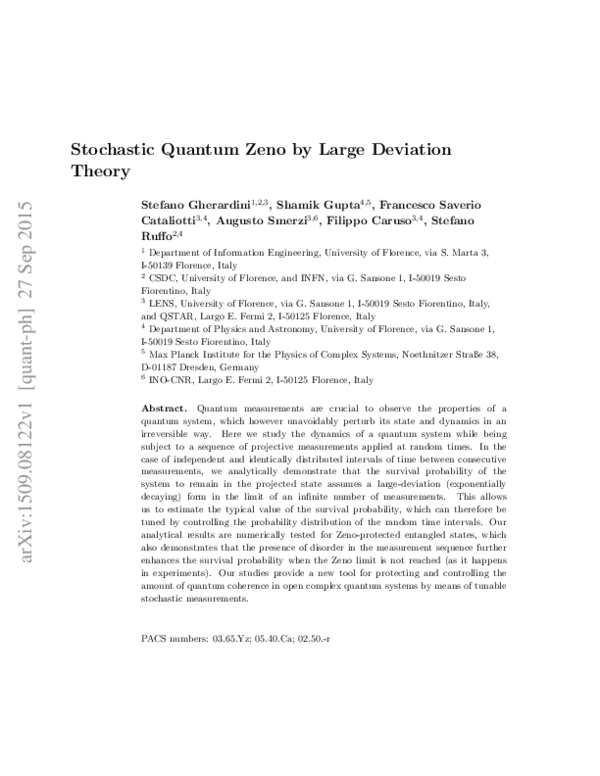 (PDF) Stochastic quantum Zeno by large deviation theory | Shamik Gupta - Academia.edu
