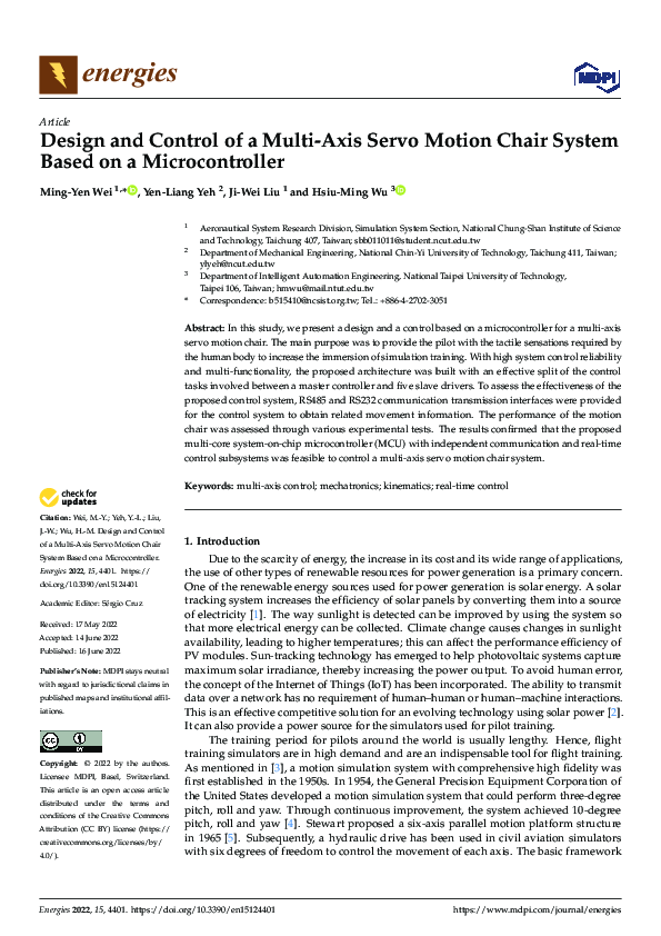 Pdf Design And Control Of A Multi Axis Servo Motion Chair System Based On A Microcontroller