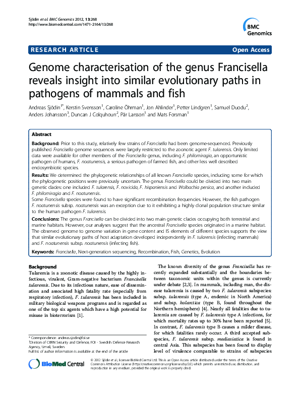 (PDF) Genome characterisation of the genus Francisella reveals insight ...