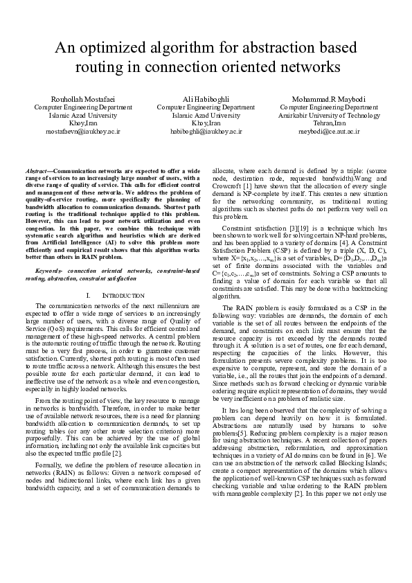 (PDF) An optimized algorithm for abstraction based routing in connection oriented networks