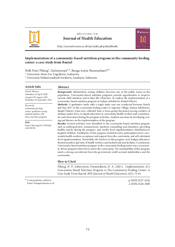 (PDF) Implementation of a community-based nutrition program in the ...