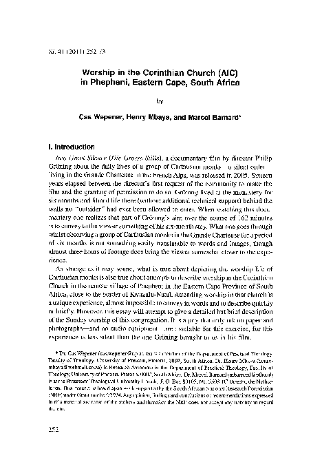 (PDF) Worship in the Corinthian Church (AIC) in Phepheni, Eastern Cape ...