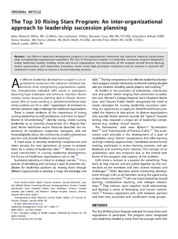 (PDF) The Top 30 Rising Stars Program: An inter-organizational approach to leadership succession ...