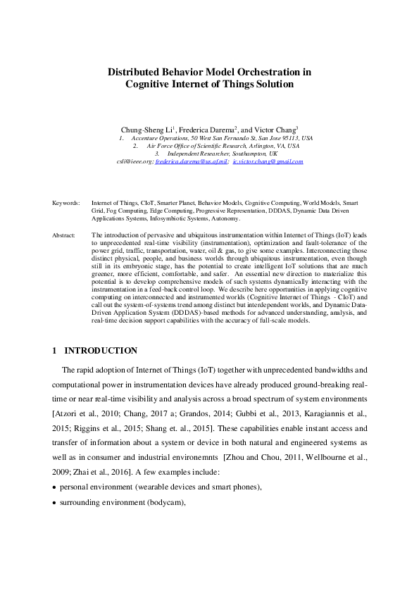 (PDF) Distributed behavior model orchestration in cognitive internet of things solution