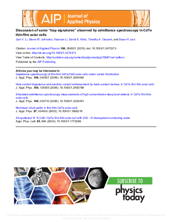 (PDF) Simulated admittance spectroscopy measurements of high ...