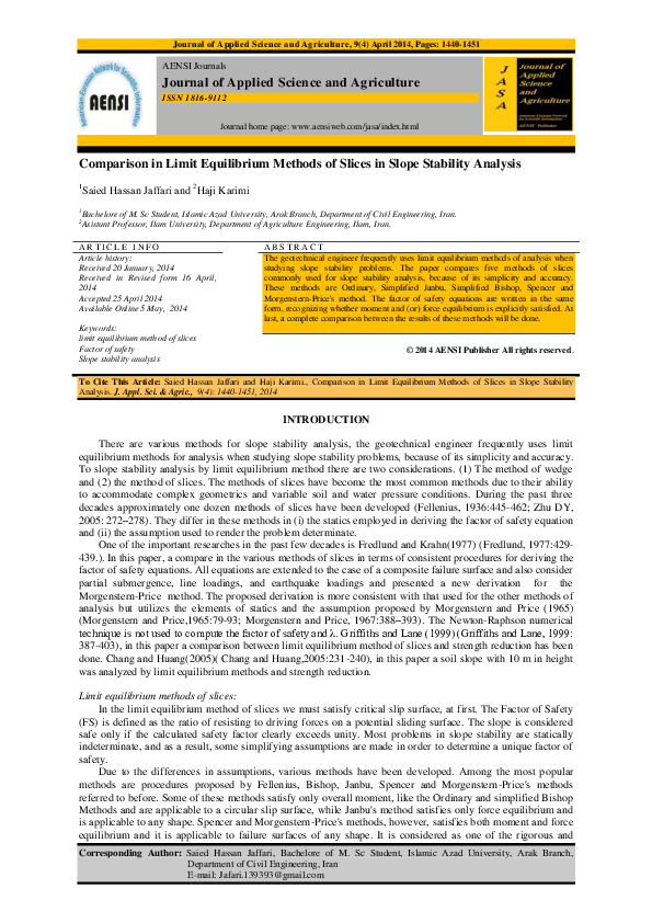 (PDF) Comparison in Limit Equilibrium Methods of Slices in Slope ...