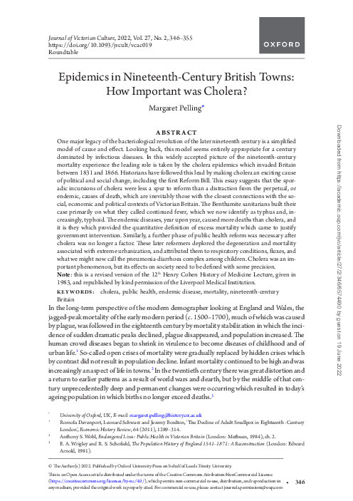 (PDF) Epidemics in Nineteenth-Century British Towns: How Important was ...