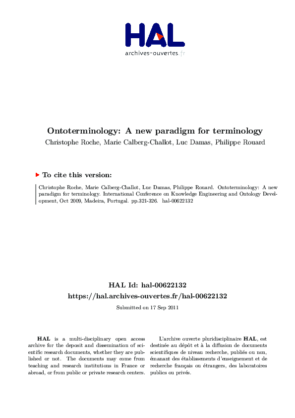 (PDF) ONTOTERMINOLOGY - A New Paradigm for Terminology