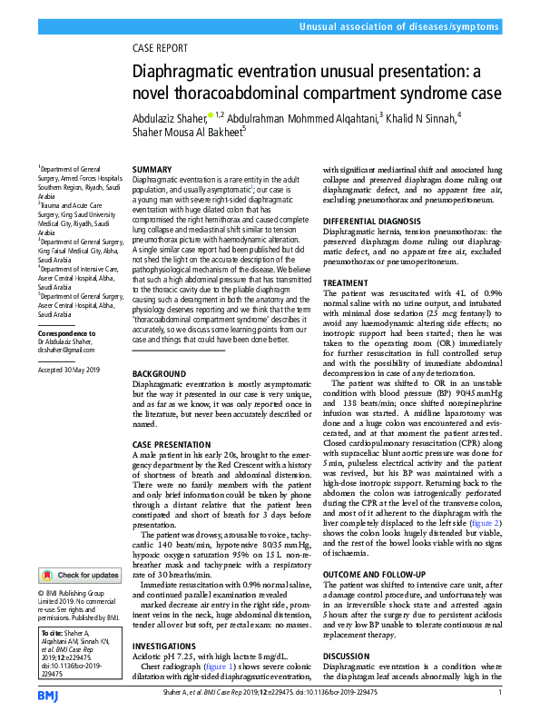 (PDF) Diaphragmatic eventration unusual presentation: a novel ...