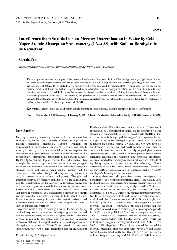 Pdf Interference From Soluble Iron On Mercury Determination In Water By Cold Vapor Atomic