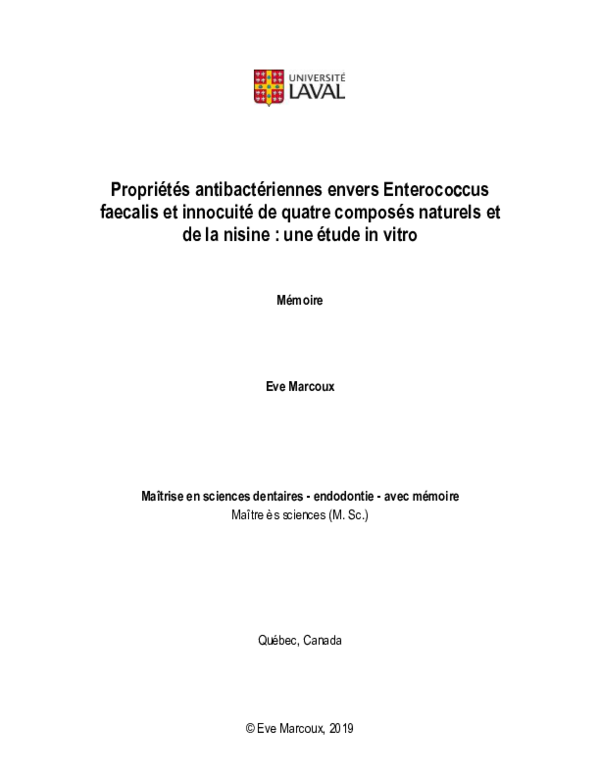 (PDF) Propriétés antibactériennes envers Enterococcus faecalis et ...