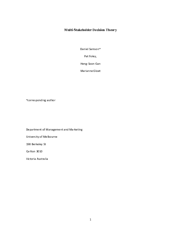 (PDF) Multi-stakeholder decision theory