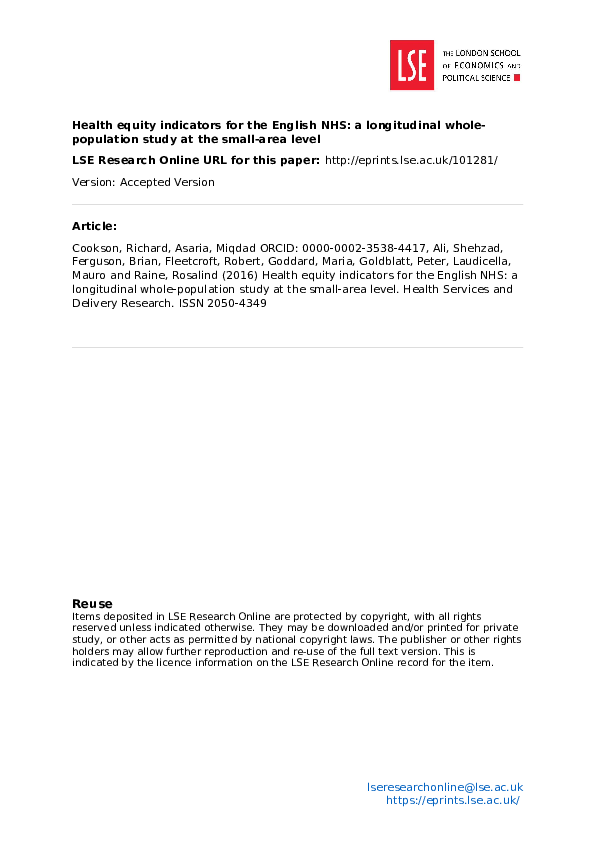 (PDF) Health Equity Indicators for the English NHS: a longitudinal ...