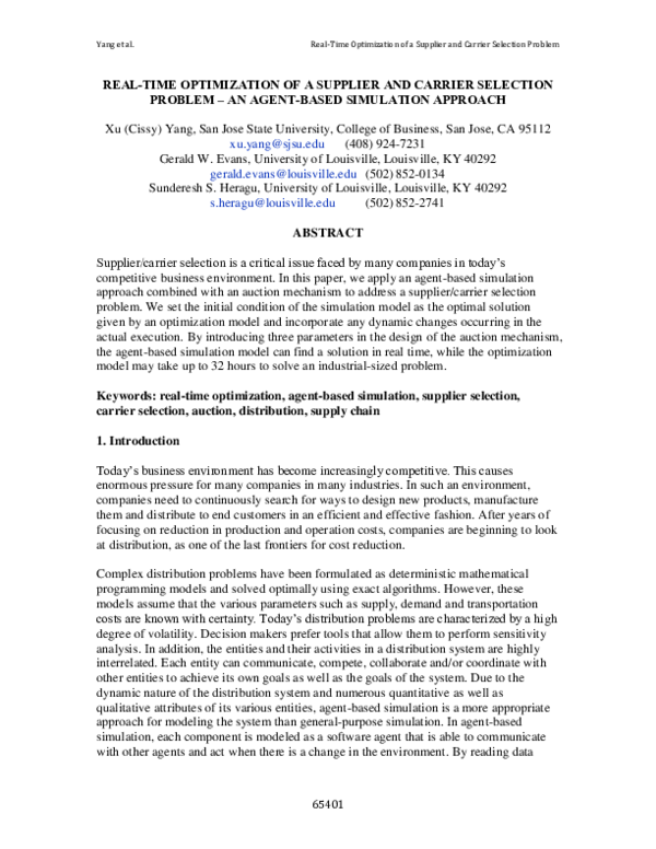 Pdf Real Time Optimization Of A Supplier And Carrier Selection