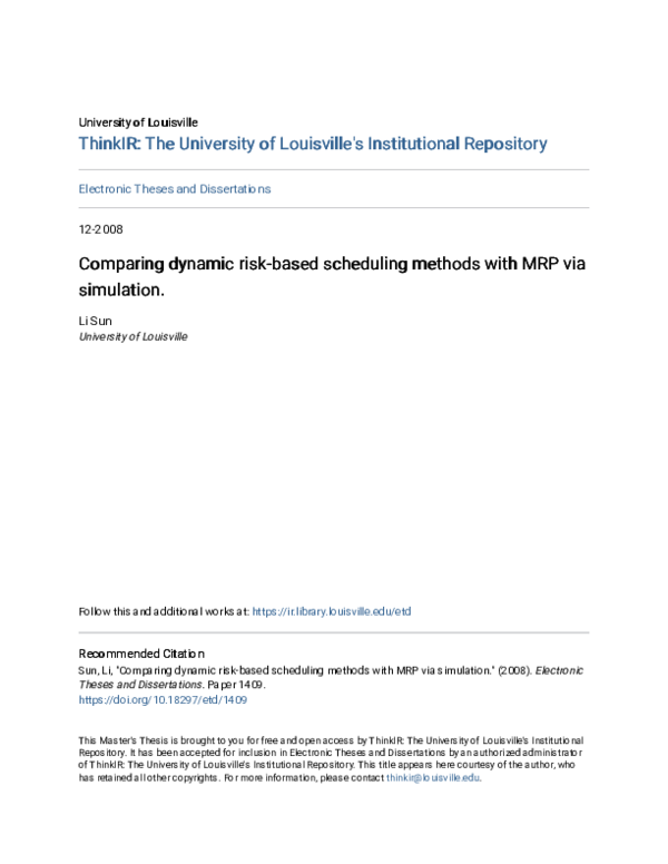 Pdf Comparing Dynamic Risk Based Scheduling Methods With Mrp Via 0133