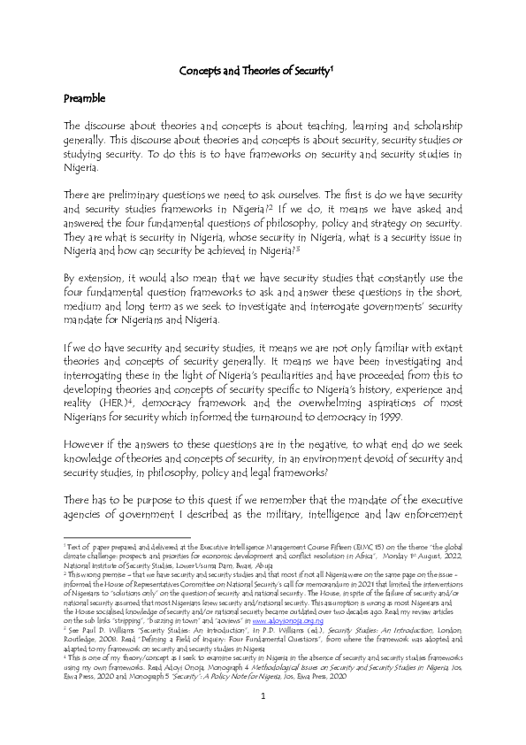 (PDF) Concepts and Theories of Security 1