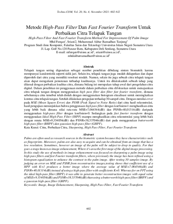 (PDF) Metode High-Pass Filter Dan Fast Fourier Transform Untuk ...