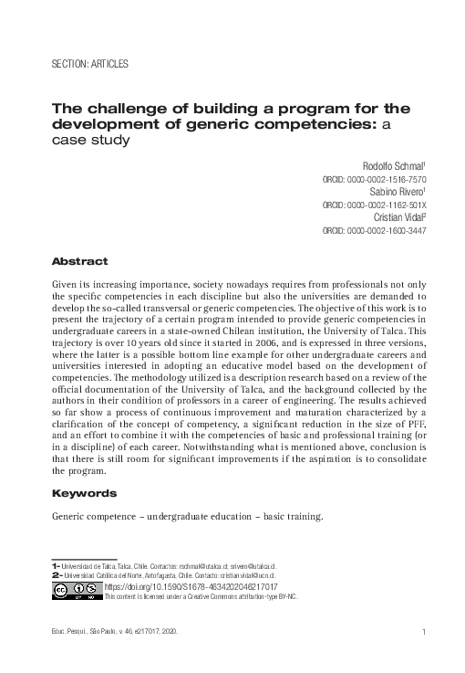 (PDF) The challenge of building a program for the development of generic competencies:: a case study