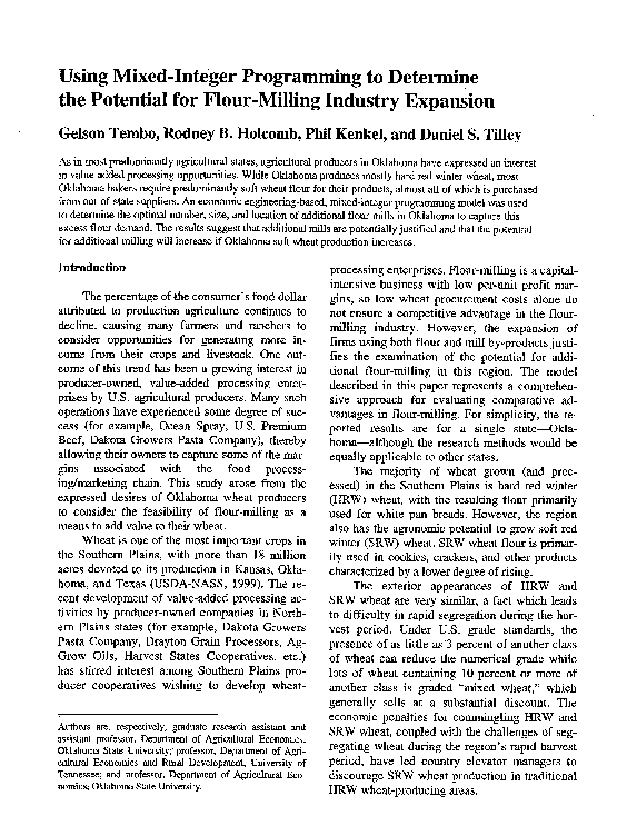 Pdf Using Mixed Integer Programming To Determine The Potential For Flour Milling Industry 1885