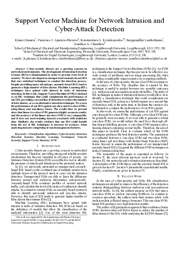 (PDF) Support Vector Machine for Network Intrusion and Cyber-Attack Detection