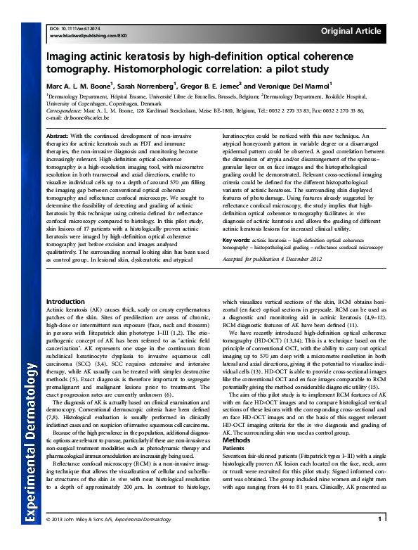 (PDF) Imaging actinic keratosis by high-definition optical coherence ...