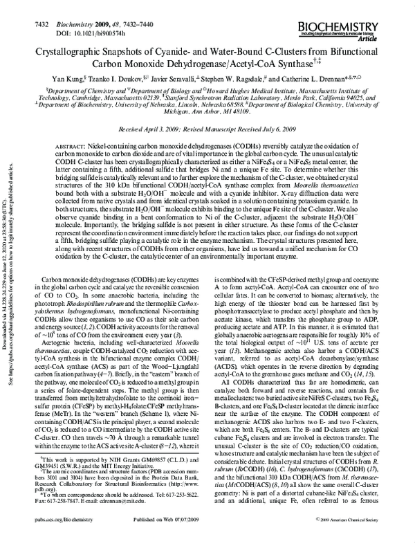 (PDF) Crystallographic Snapshots of Cyanide- and Water-Bound C-Clusters ...