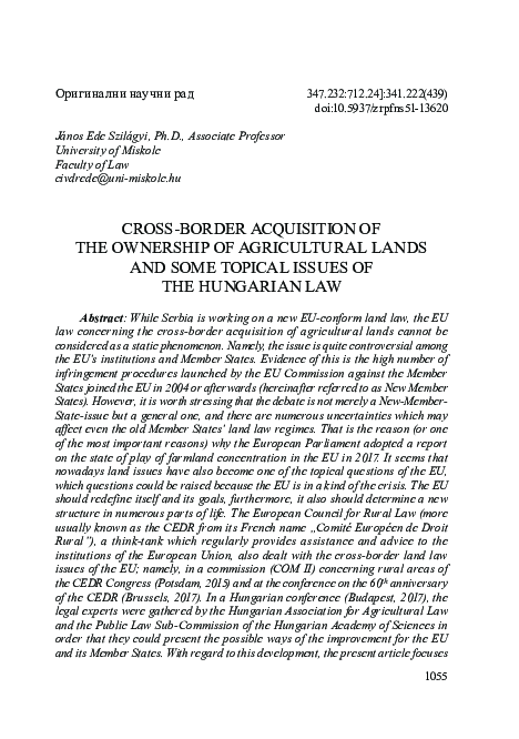 (PDF) Cross-border acquisition of the ownership of agricultural lands ...