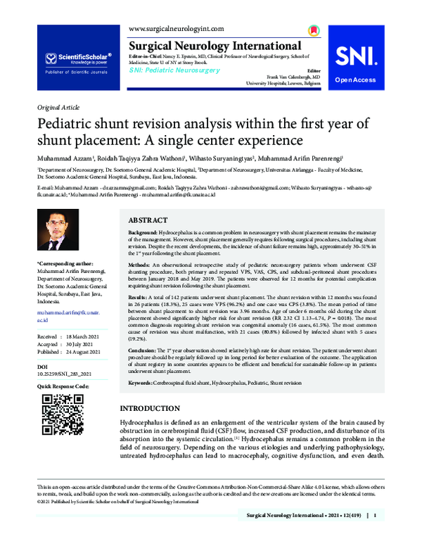 (PDF) Pediatric shunt revision analysis within the first year of shunt ...