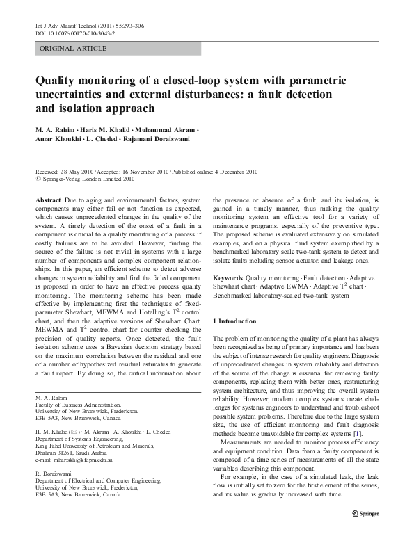 (PDF) Quality monitoring of a closed-loop system with parametric uncertainties and external ...