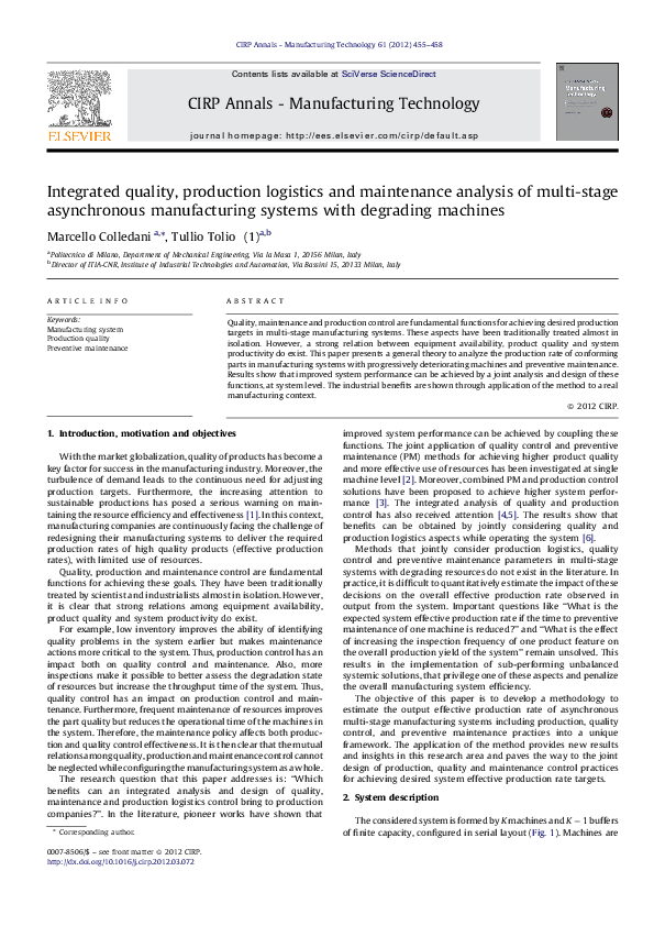 (PDF) Integrated quality, production logistics and maintenance analysis ...