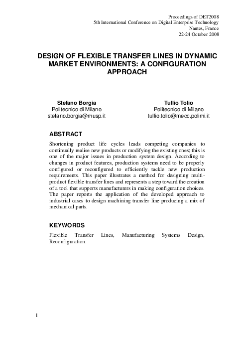 (PDF) Design of Flexible Transfer Lines in Dynamic Market Environments ...