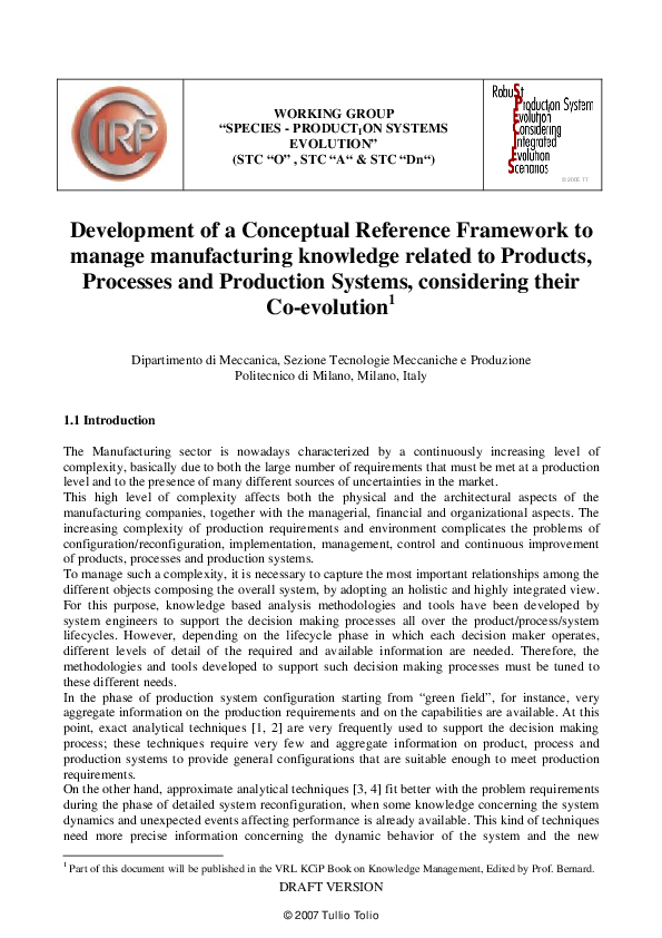 (PDF) Development of a conceptual reference framework to manage manufacturing knowledge related ...