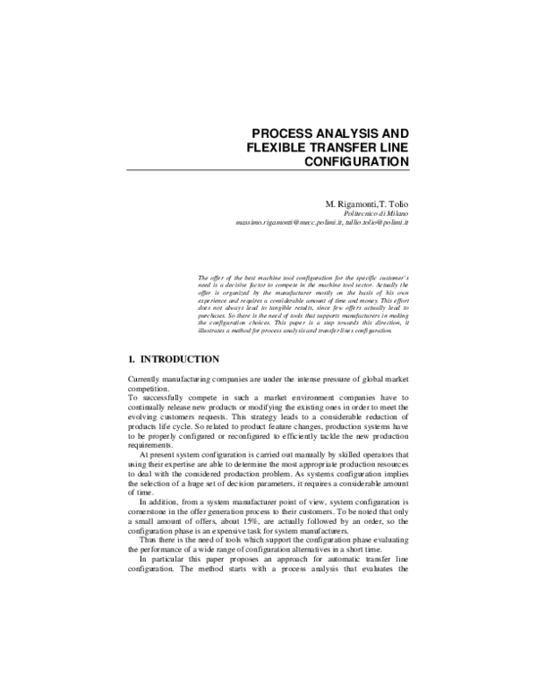 (PDF) Process Analysis and Flexible Transfer Line Configuration