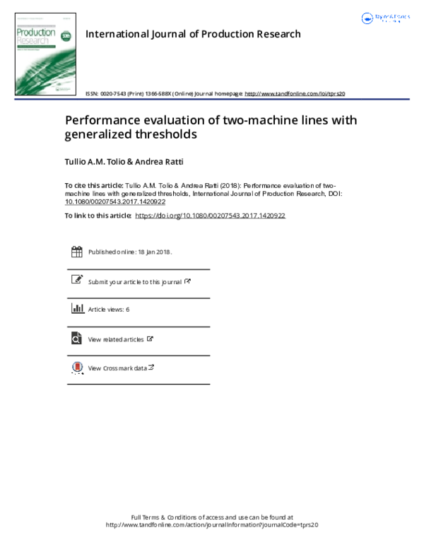(PDF) Performance evaluation of two-machine lines with generalized thresholds