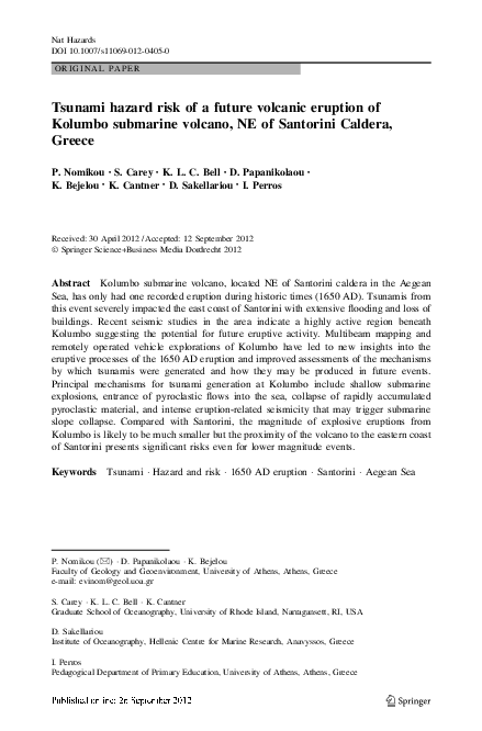 (PDF) Tsunami hazard risk of a future volcanic eruption of Kolumbo ...