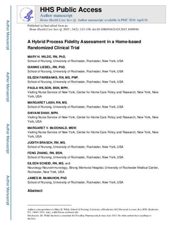 (PDF) A Hybrid Process Fidelity Assessment in a Home-based Randomized ...