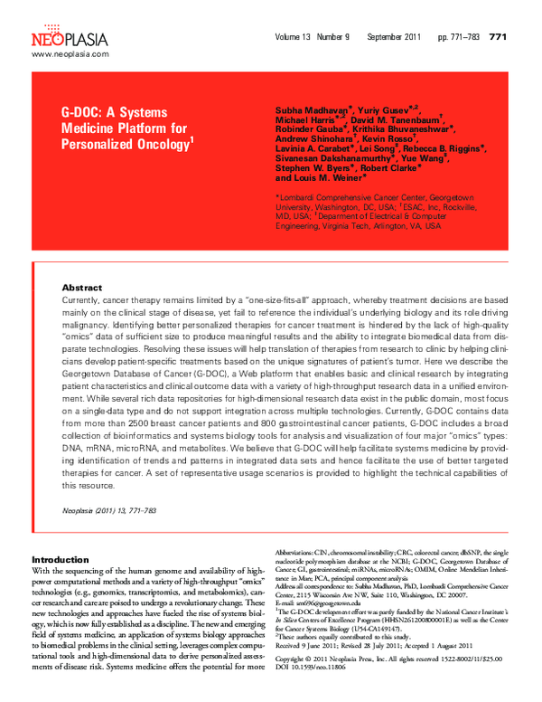 (PDF) G-DOC: A Systems Medicine Platform for Personalized Oncology