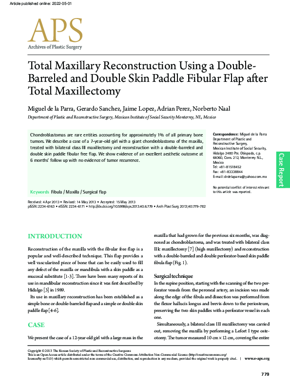 (PDF) Total Maxillary Reconstruction Using a Double-Barreled and Double ...