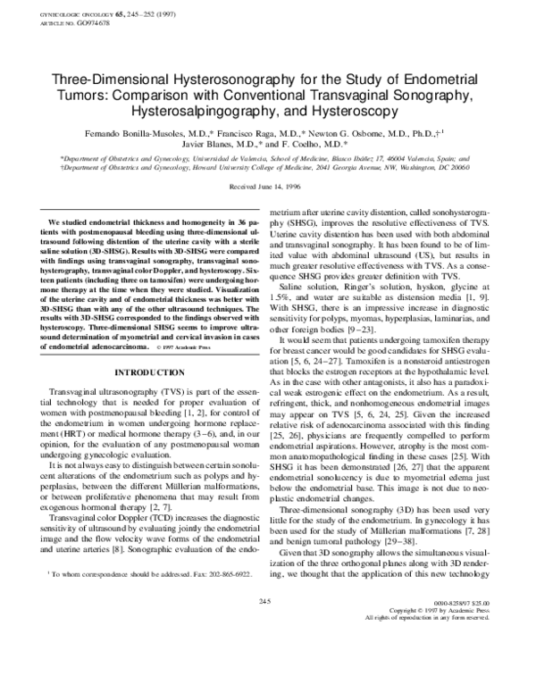 (PDF) Three-Dimensional Hysterosonography for the Study of Endometrial ...
