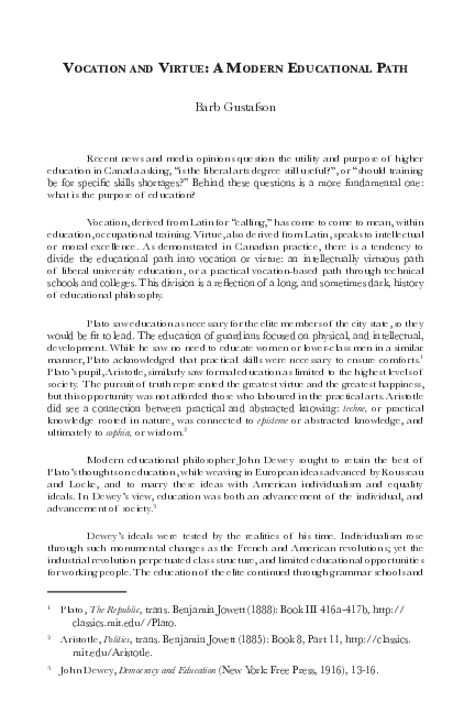 (PDF) Vocation and Virtue: A Modern Educational Path